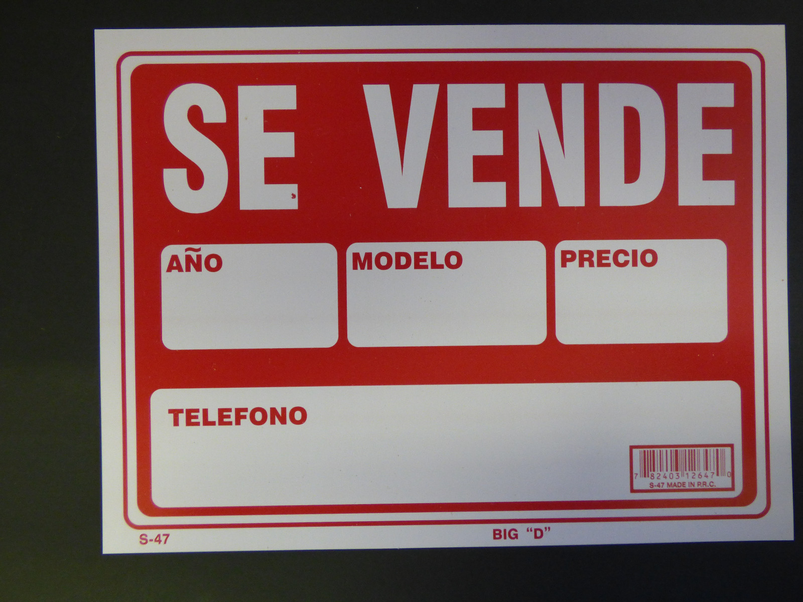 SE VENDE CAR AUTO BIKE CAMPER BOAT TRUCK FOR SALE SIGN Sign 9"x12" S47 ...