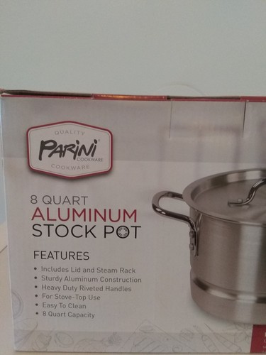Parini Aluminum Stock Pot with Lid and Steamer Rack 8 Quart New In Box ...