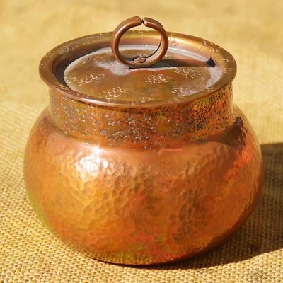 Pure Copper Stew Pot with Lid Thick Handmade Tea Cans Container Antique ...