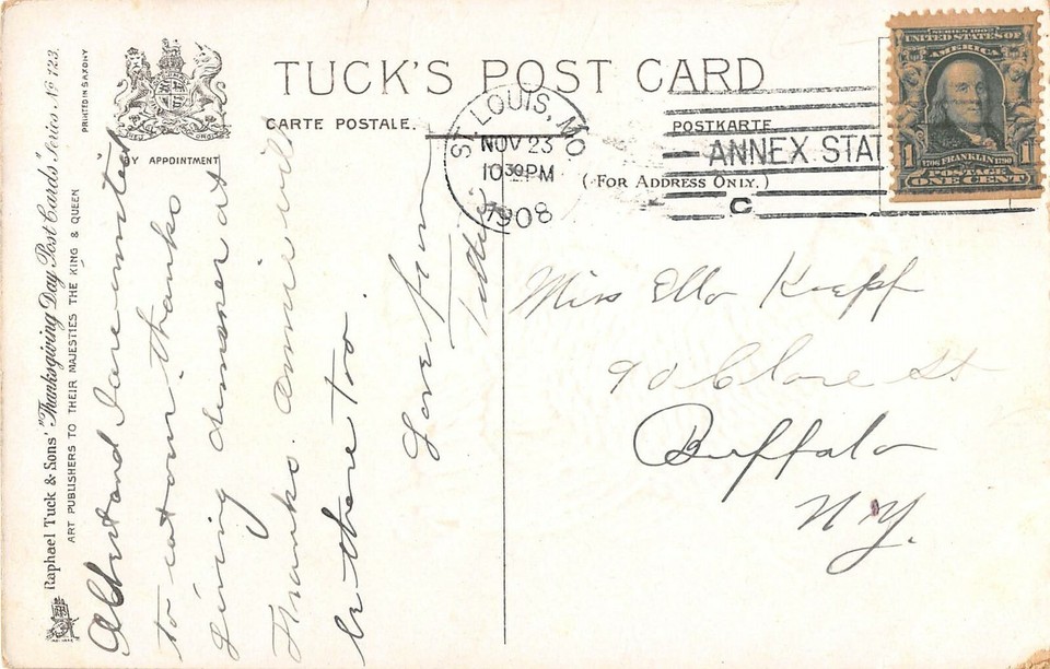 Boy With Axe Chasing A Turkey on 1908 Tuck Thanksgiving Postcard-Series ...