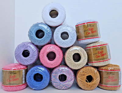 J&P Coats Knit-Cro-Sheen Cotton Thread Yarn, Metallic & Plain, Size 10 ...