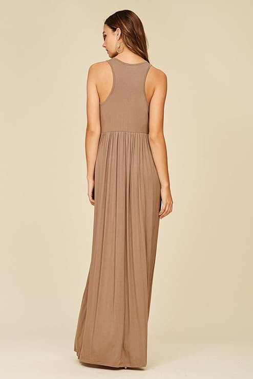 Annabelle Women's Casual Sleeveless Racerback Tank Top Maxi Dress Taupe ...