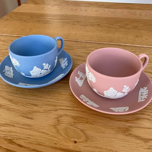 Wedgwood Jasperware Dancing Hours Pink blue Cup Saucer Set Coffee Tea ...