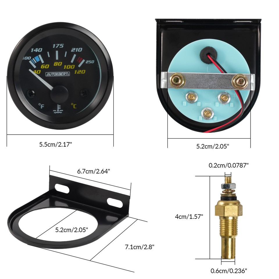2" Water Temperature Coolant Temp Gauge Meter C F Read W/ Sensor 52mm ...