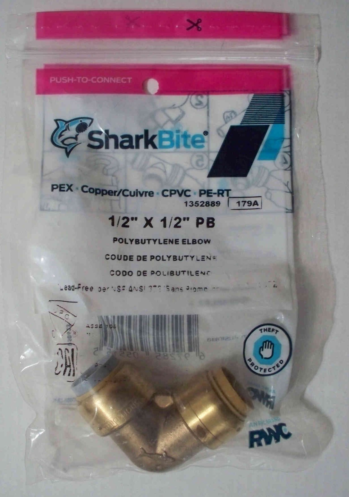 SharkBite 1/2" x 1/2" PB-Polybutylene Elbow 90-1352889-U4248LFZ-179A ...