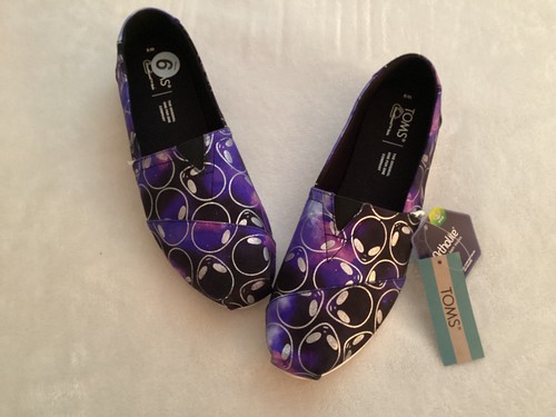 TOMS ALPARGATA SHOES BLACK FOIL ALIEN GALAXY PRINT SLIP ON FLATS~SZ 9 ...