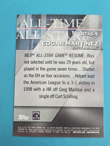 2017 Topps #ATAS-5 Edgar Martinez Baseball Card Buy 10+ 50% Off 2C | eBay