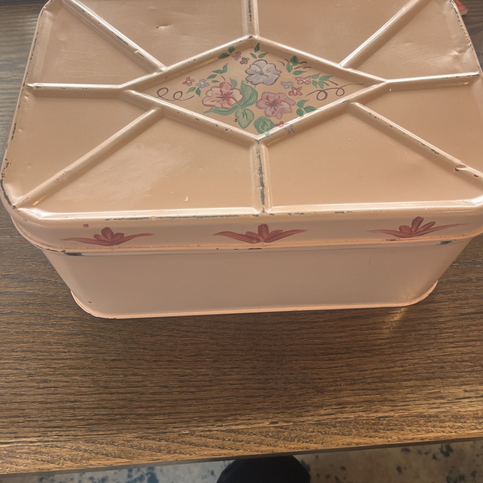 Nesco Hinged Metal Bread Box VINTAGE Pink With Flowers - Rare | eBay