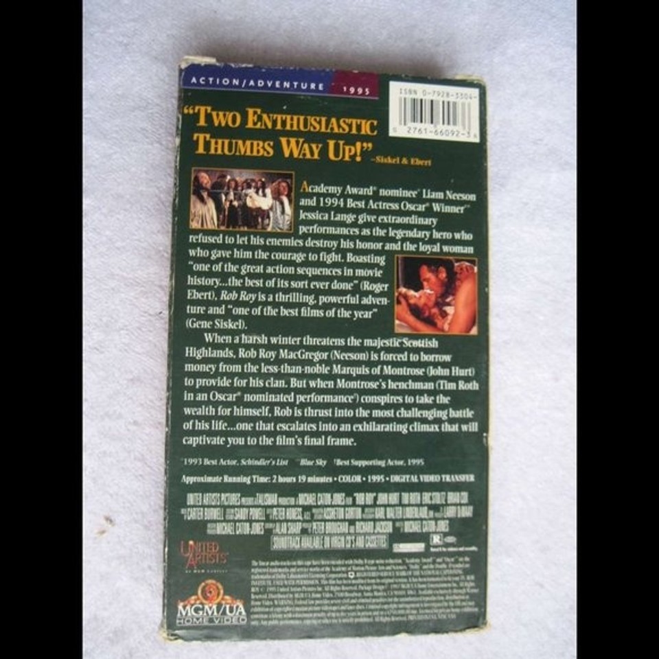 Rob Roy Liam Neeson Jessica Lange MGM 1995 VHS Cassette Tape Bundle 27616609236| eBay
