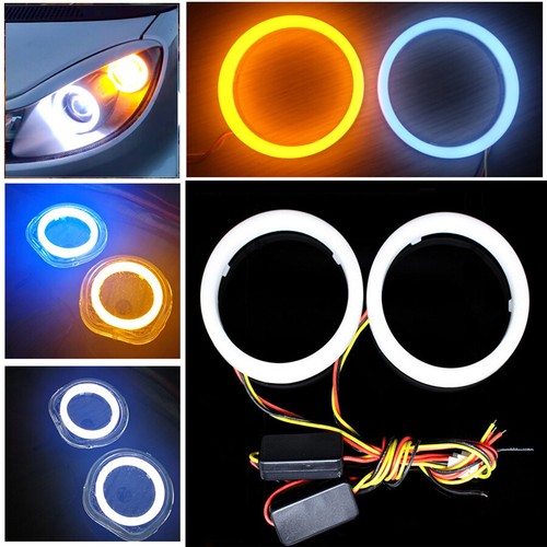 2Pcs Car White Amber 60MM LED Angel Eyes Halo Rings Headlight DRL Light ...
