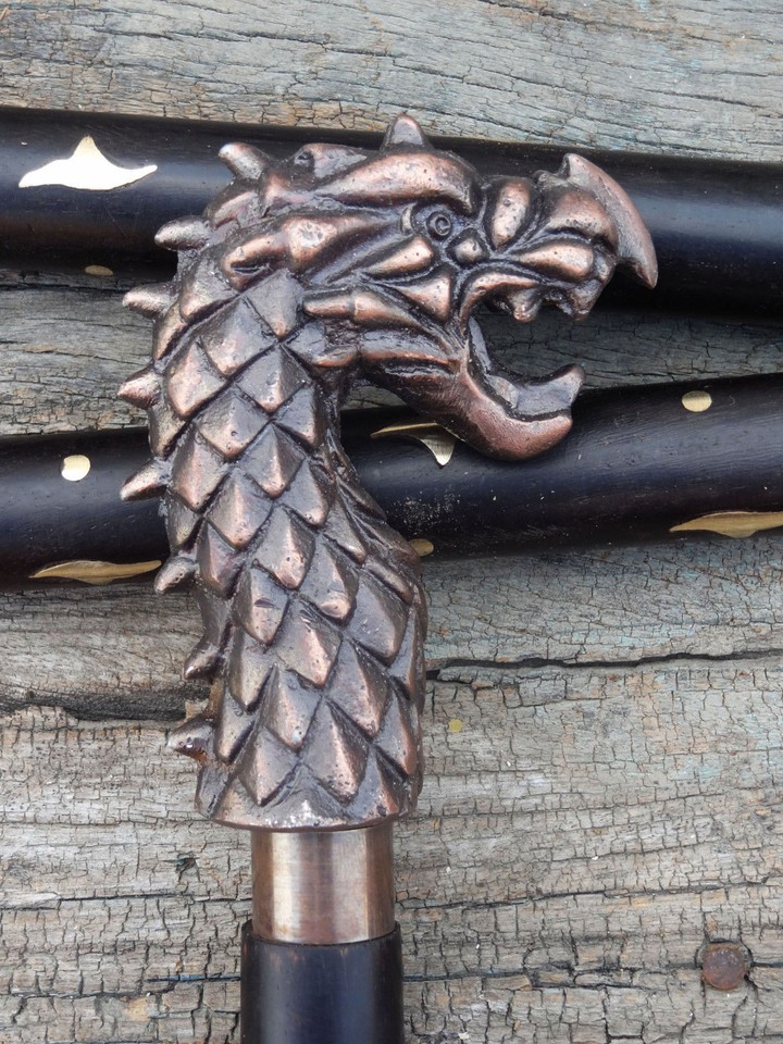 Antique Dragon head Handle Vintage Style Wooden Walking Stick Designer ...