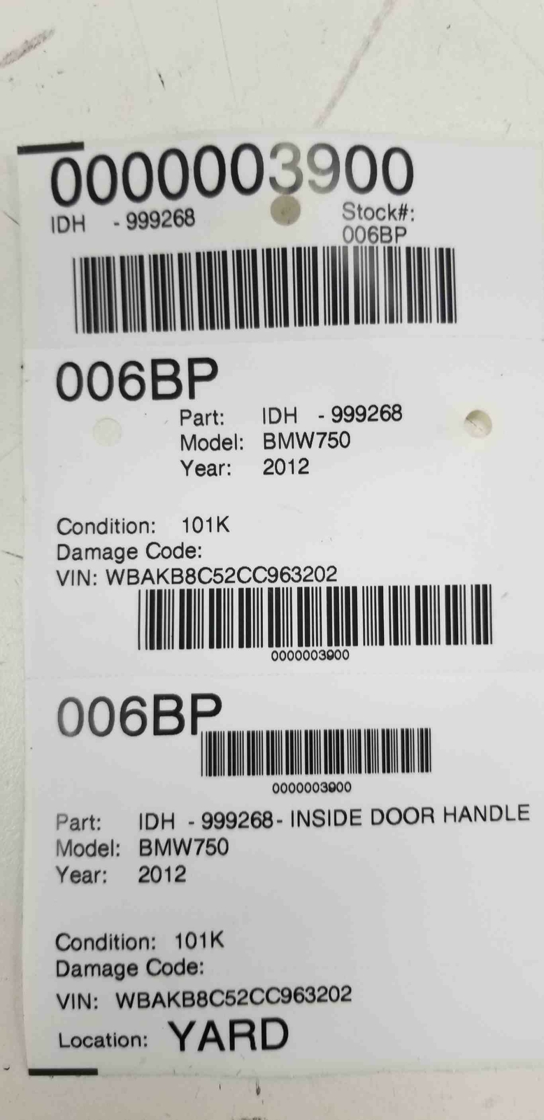 09-15 BMW 750 REAR RIGHT INSIDE DOOR HANDLE CABLE INSIDE OEM PN ...