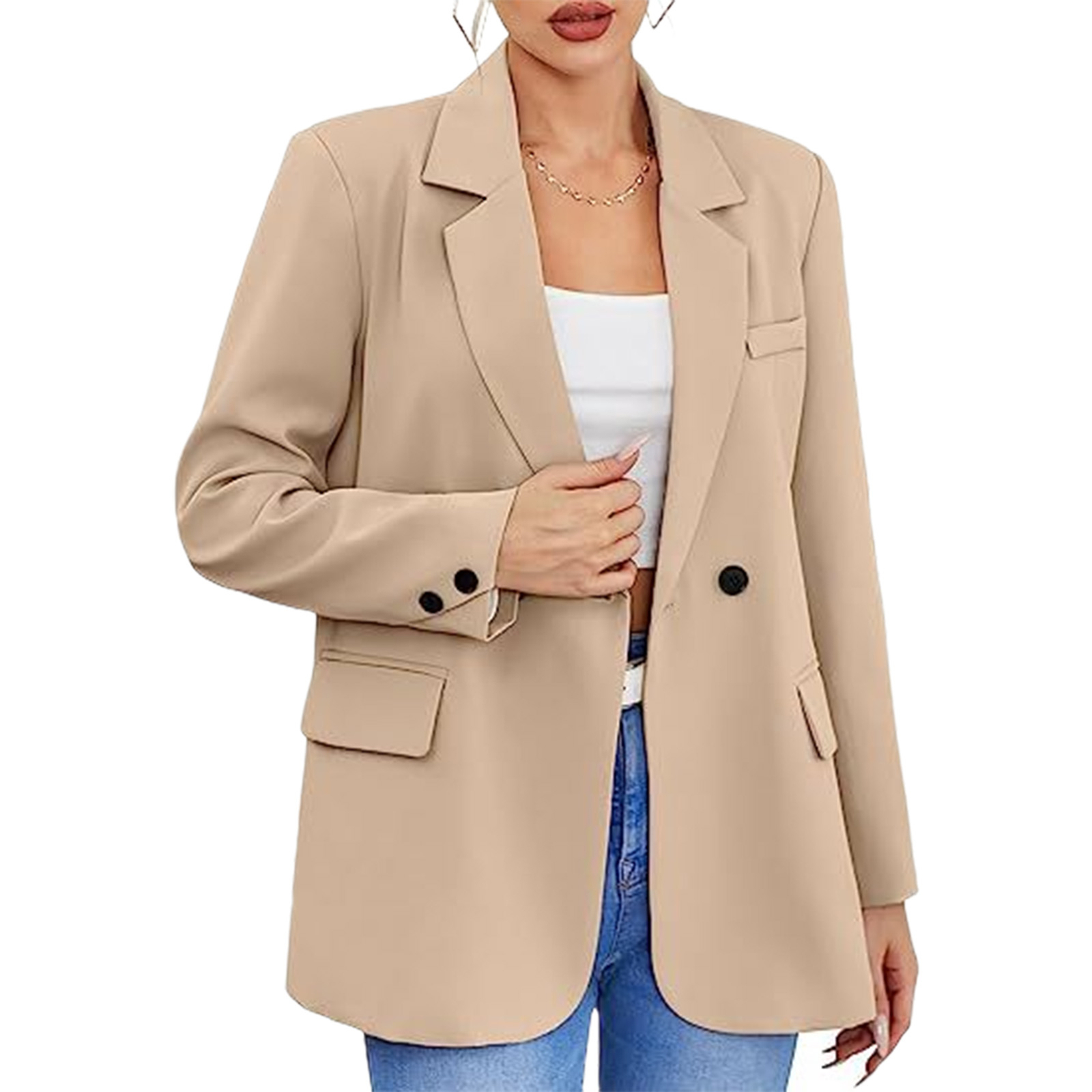 Women Lapel Collar Jacket Chic Solid Color Simple with Pockets ...