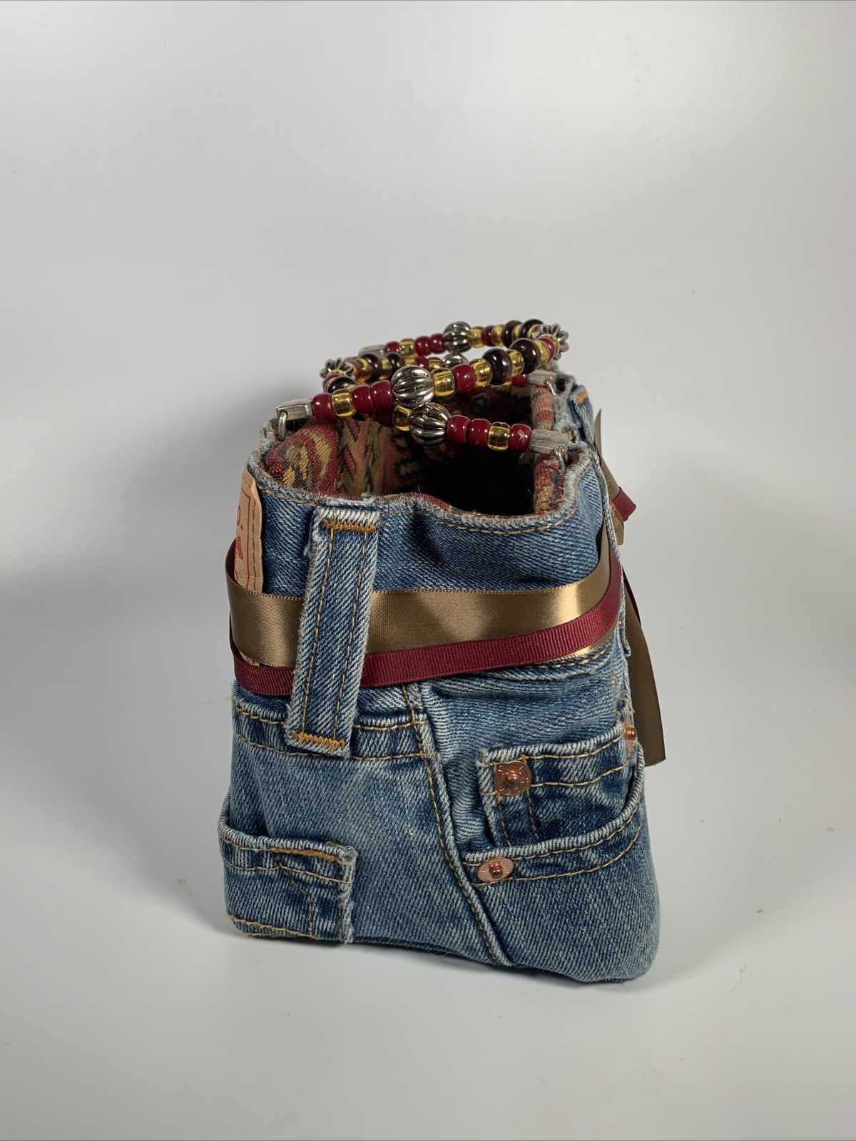 The Original Bootie Bag 070433 Blue Jean Denim Purse Beaded Handle ...