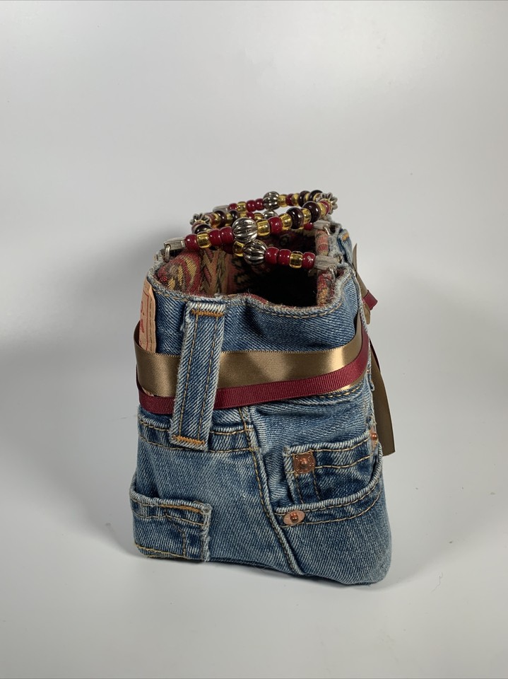 The Original Bootie Bag 070433 Blue Jean Denim Purse Beaded Handle ...