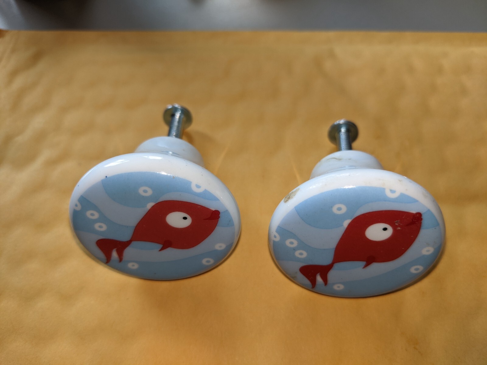 6 FISH DRAWER PULLS 2 Red, 2 Blue, 2 Yellow CABINET KNOBS Free Shipping ...