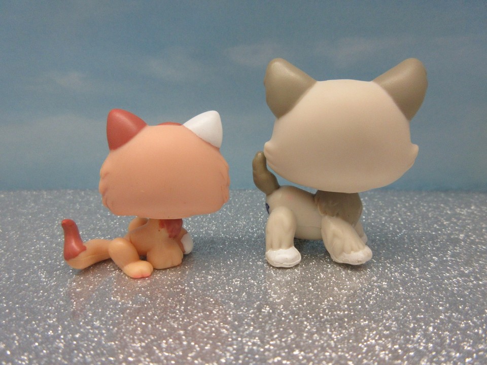 LITTLEST PET SHOP #1817 1818 CREAM WHITE HUSKY & PEACH KITTEN TIRE SLED ...