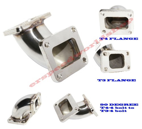 T3-4 bolt flange to T4-4 bolt Flange 90 Deg Turbo Elbow SS Adapter Pipe ...