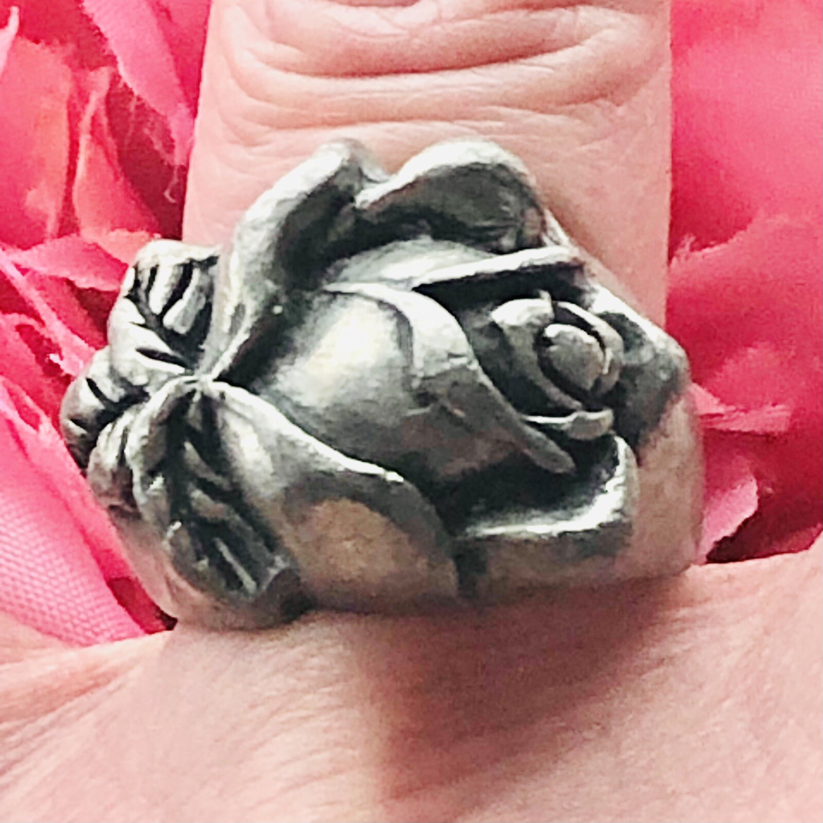 Vintage Rose Ring Band Pewter Steampunk Nature Statement Jewelry Size 7 ...