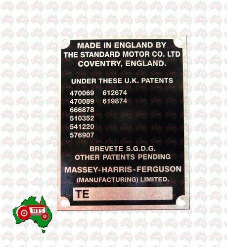 Serial Number Plate Badge Fits for Massey Ferguson TE20 TED20 TEA20 ...