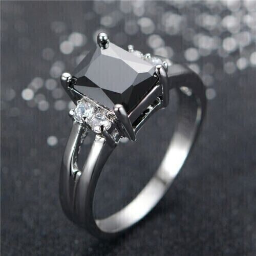 2Ct Emerald Cut Lab Created Black Diamond Engagement Ring 14K White ...