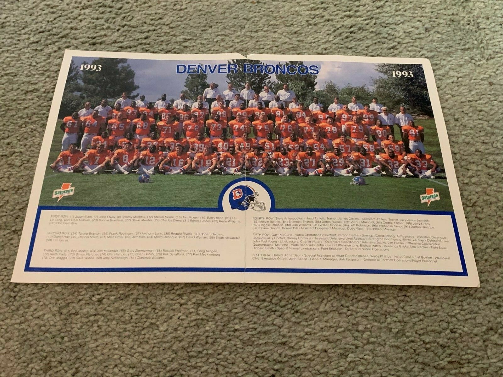 1993 Denver Broncos Color Fold out Football Team Photo with John Elway ...