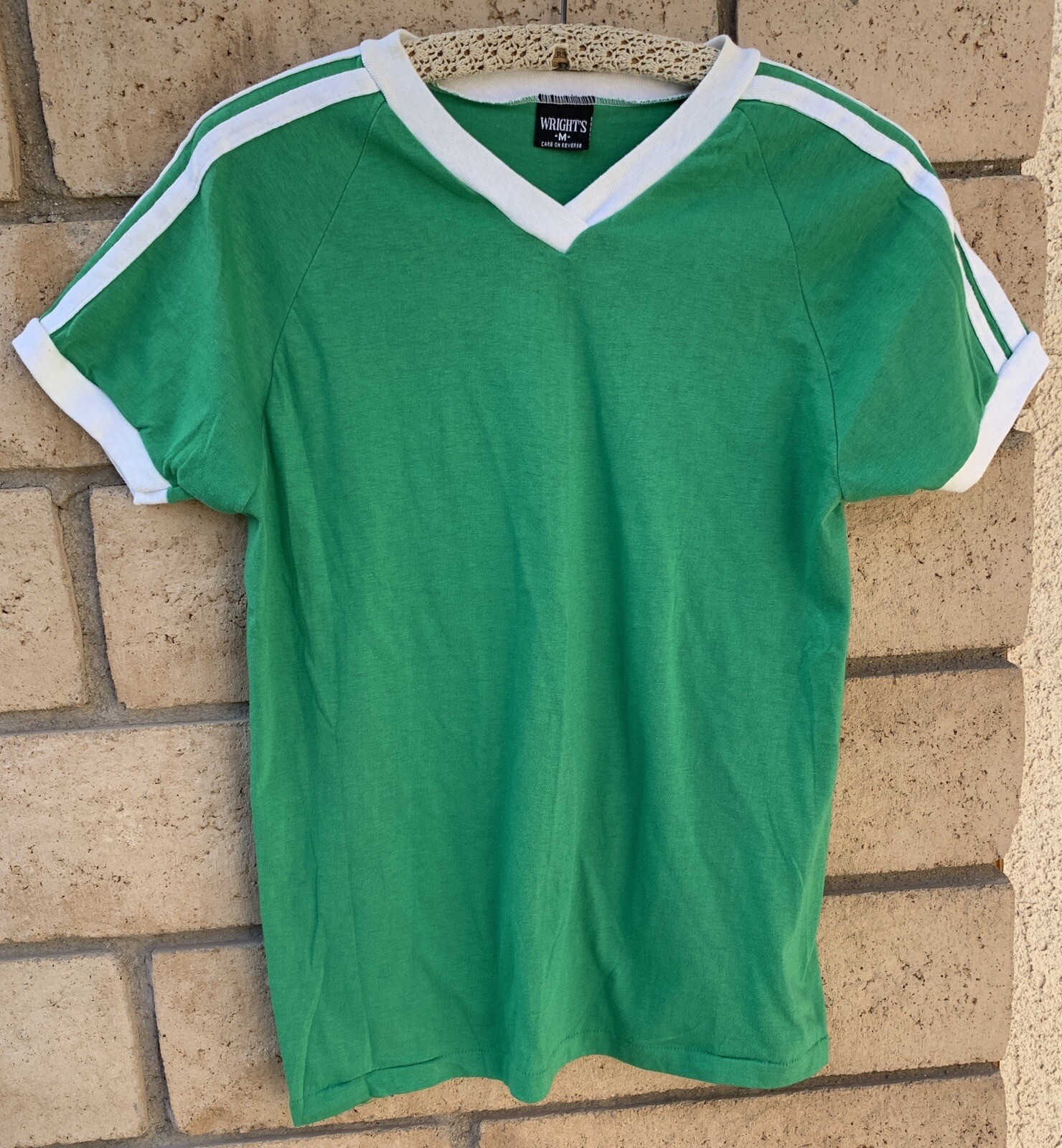 Vintage Wrights T Shirt Short Sleeve V Neck Ringer Tee Made In USA Size ...