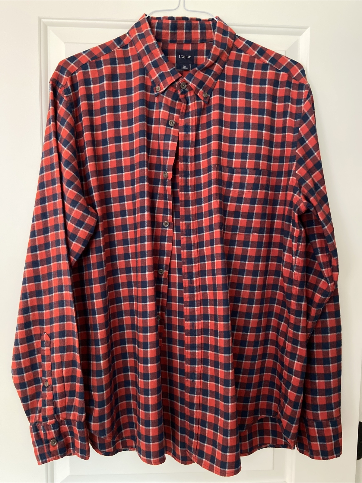 J.Crew men's flannel shirt - xl - button down - red/navy checked plaid ...