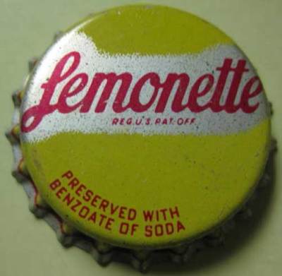 LEMONETTE cork-lined Soda CROWN, Bottle CAP, George Jacobs, Paducah ...