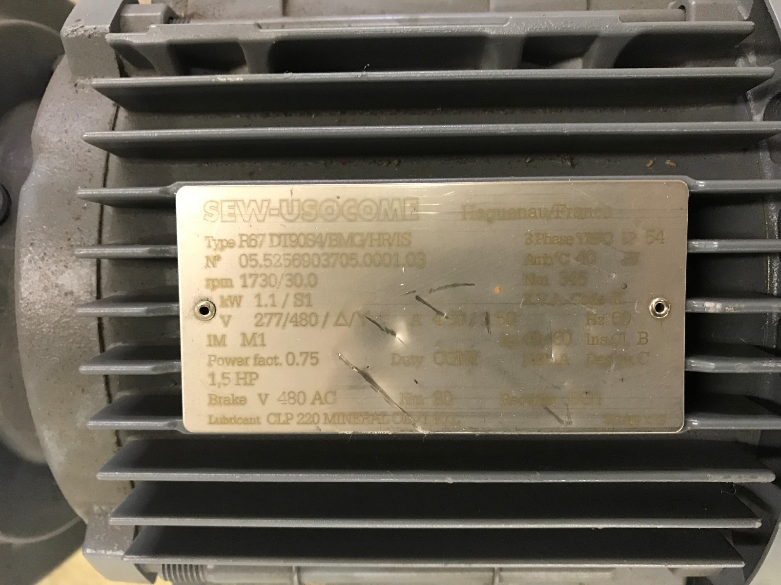 SEW-USOCOME R67 DT90S4/BMG/HR/IS Electric Gear Motor and Reducer 1.1KW ...