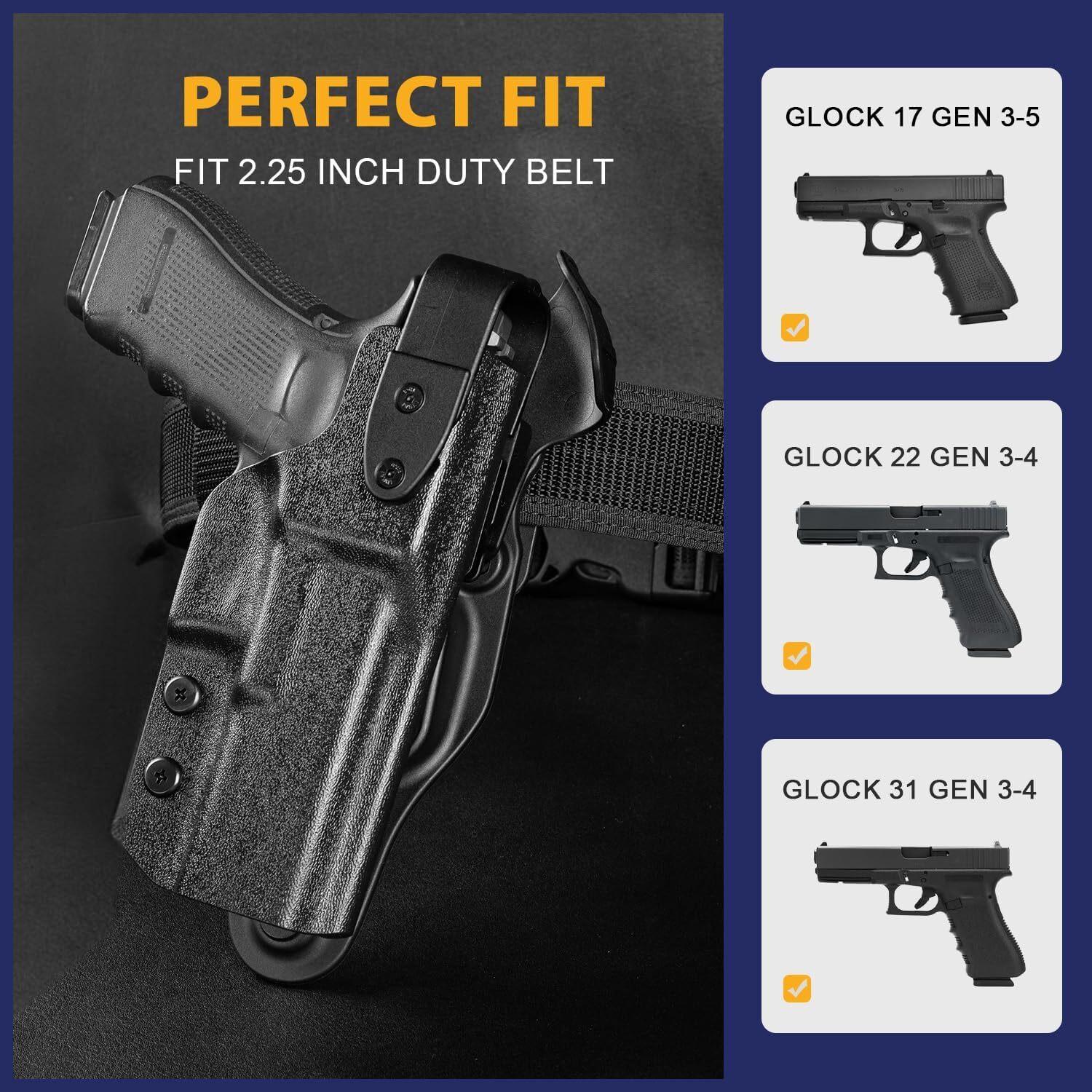 Glock 17 Duty Holster Level II Retention For Glock 17 Gen3-5&G22 G31 ...
