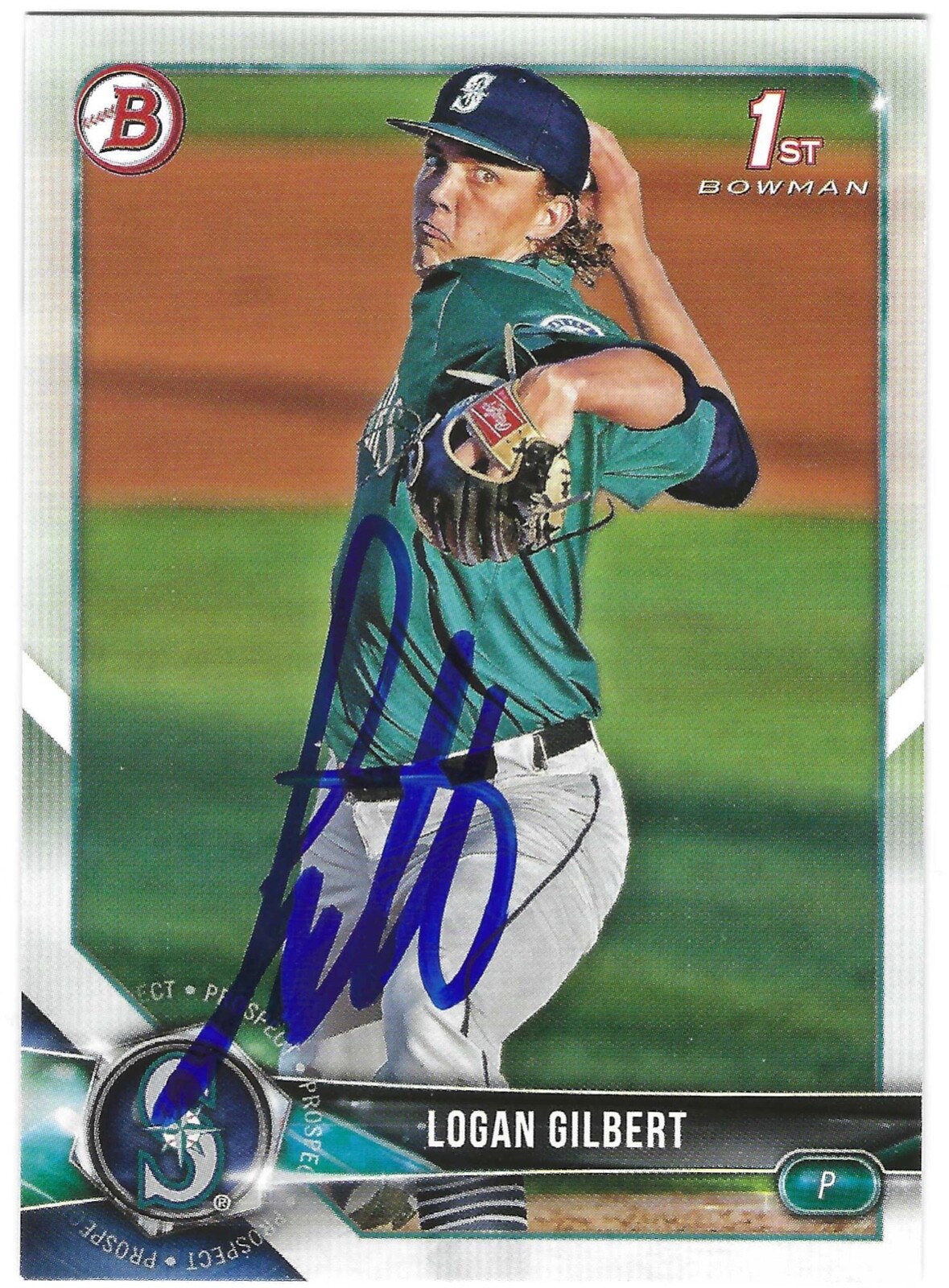 LOGAN GILBERT SIGNED 2018 BOWMAN DRAFT BASEBALL CARD SEATTLE MARINERS # ...
