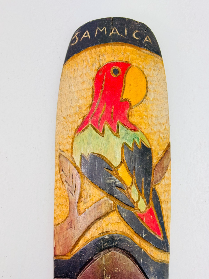 Vintage Jamaica Wood Mask w/ Parrot Handcrafted Wall Decor 19"x5 ...