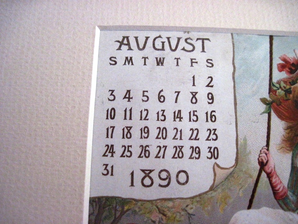 August 1890 Ad Calendar for "Mass. Mutual Life Ins. Co." Already In ...