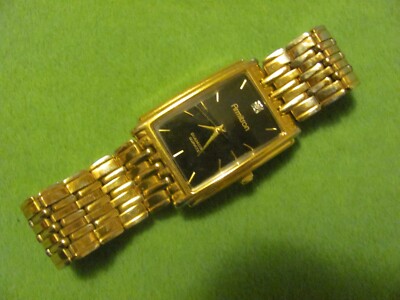 Armitron Diamond Quartz Swiss Watch Black Dial Gold tone Band 20/1270 ...