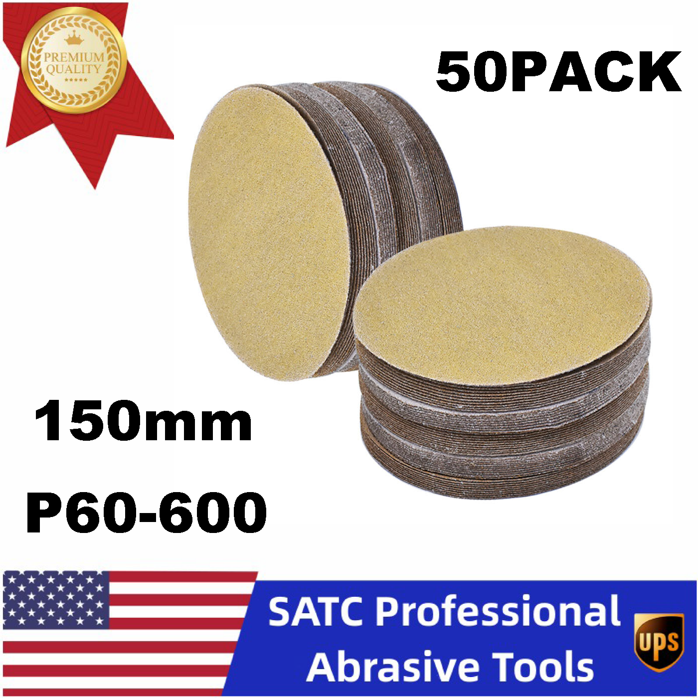 50 Pack 150mm 6 Inch sandpaper No Hole Hook and Loop Grip Sanding Discs ...