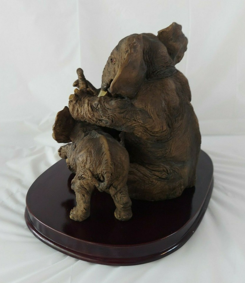 The Crosa Collection Mother And 2 Baby Elephants With Wood Stand 7 ...