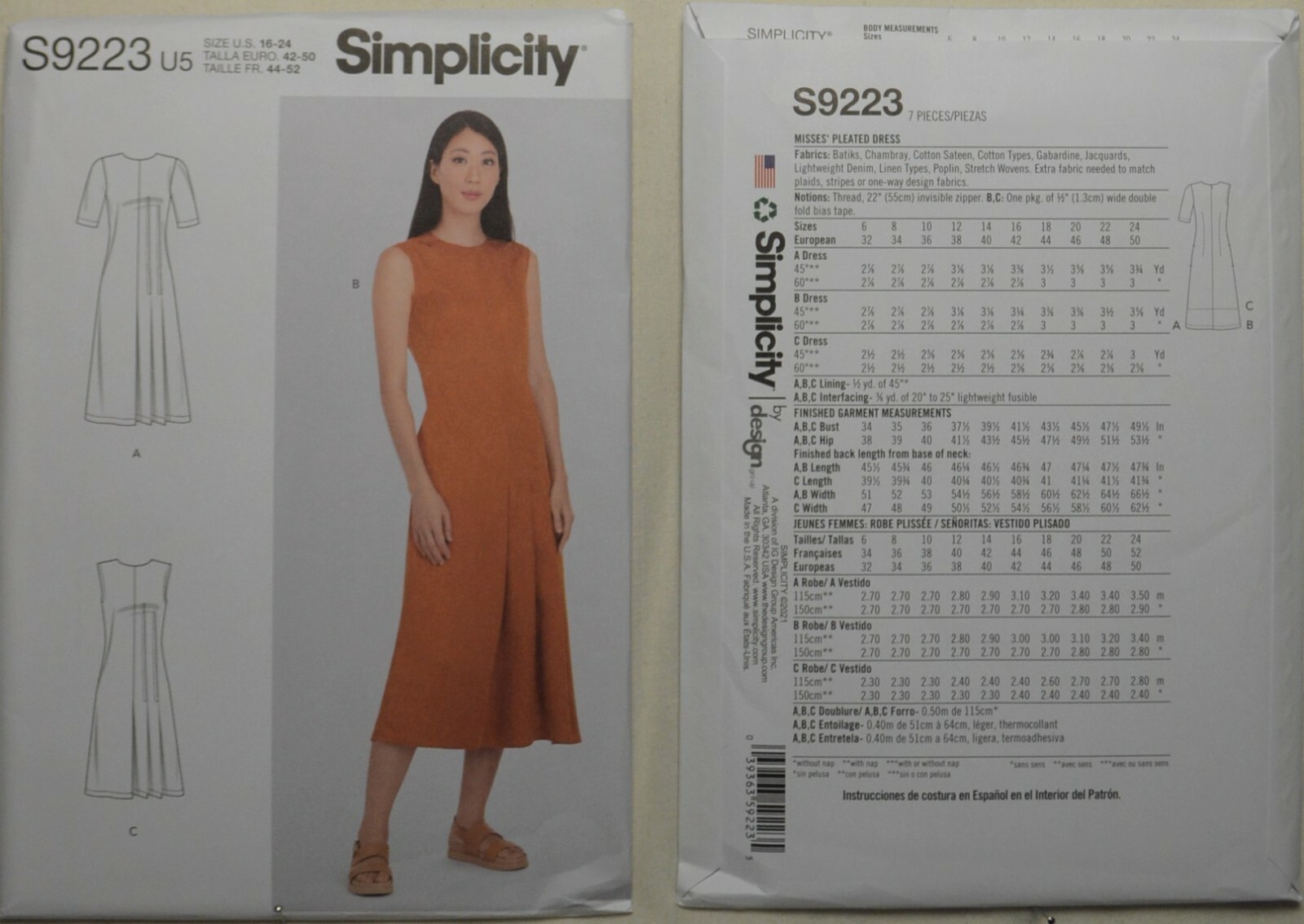 Simplicity- 9223 - Misses' Pleated Dress | eBay