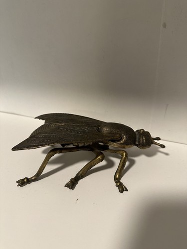 VINTAGE MCM FIGURE FLY METAL ASHTRAY BRASS HINGED TRINKET BOX ITALY 7 ...