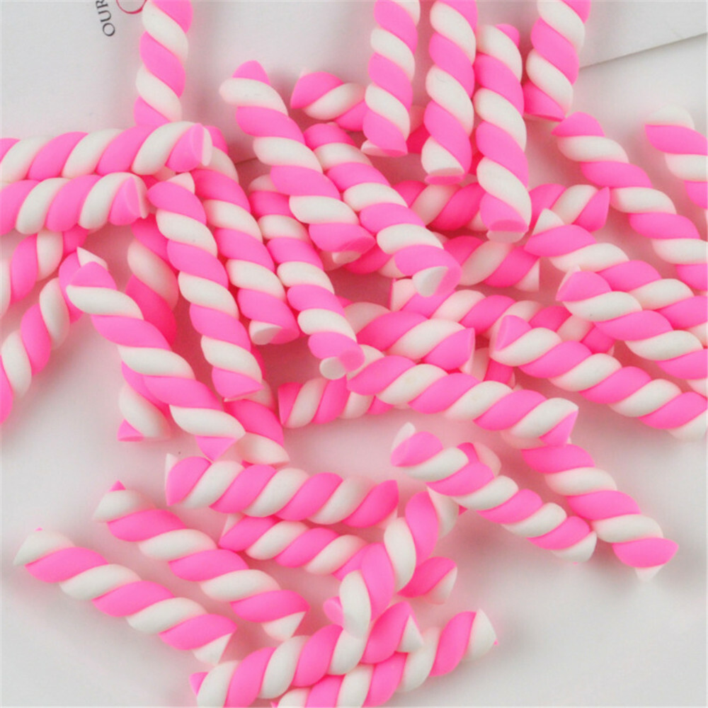 Pack of (x20) Polymer Clay Cabochons Twisted Candy Sticks Marshmallows ...