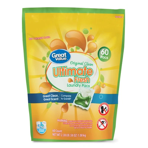 4 Pack Great Value Ultimate Fresh Laundry Pacs, Original Clean, 60 Ct ...