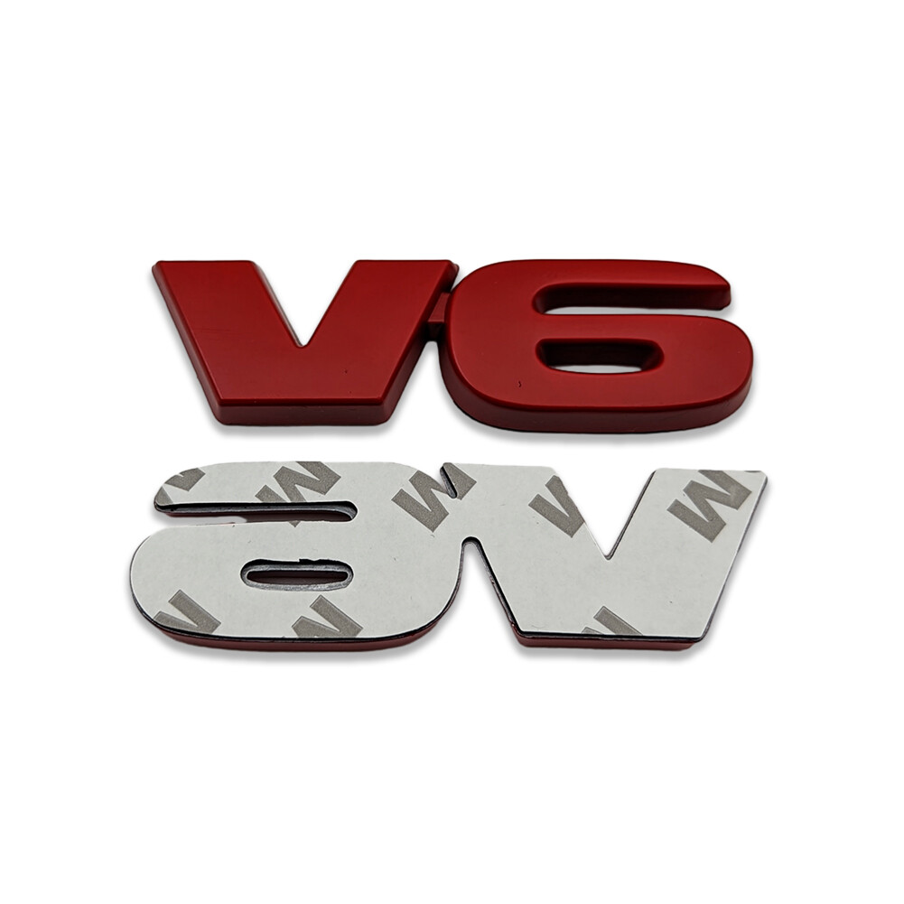 2x Red Metal V6 Logo Emblem 3D V-6 Engine Bagde Car Fender Sticker ...