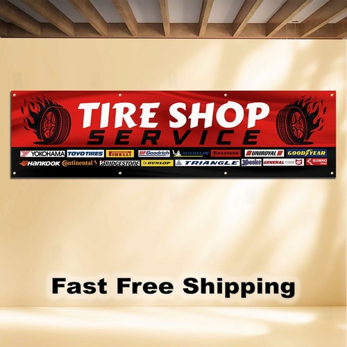 TIRE SHOP SERVICE 2'X8' BANNER FLAG YOKOHOMA UNIROYAL GENERAL HANKOOK ...