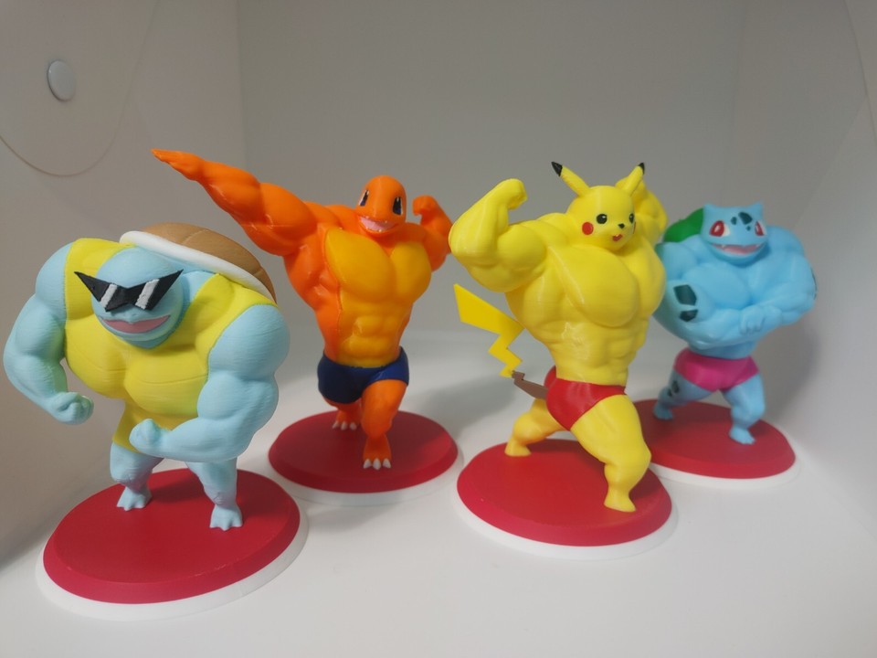 3D Print Pokemon Muscle Swole Bodybuilder Pikachu Squirtle Bulbasaur ...