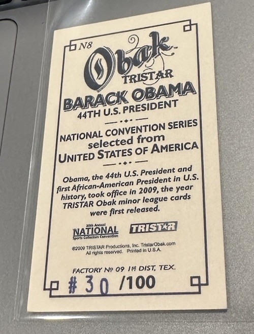 VERY RARE 2009 TRISTAR OBAK BARACK OBAMA 30/100 MINI SSP! THE NATIONAL ...