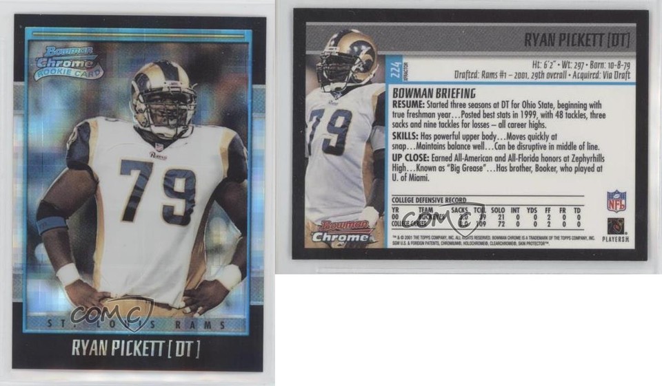 2001 Bowman Chrome Rookie Refractor X-Fractor Ryan Pickett #224 7iu | eBay