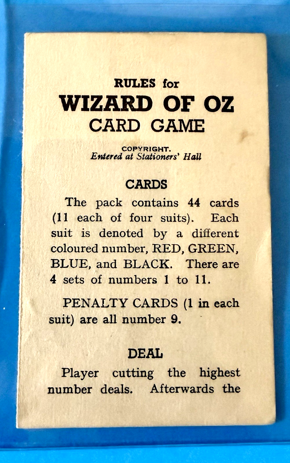1940 Castell Wizard of Oz Complete Card Set HEADER CARD BOX & RULES ...