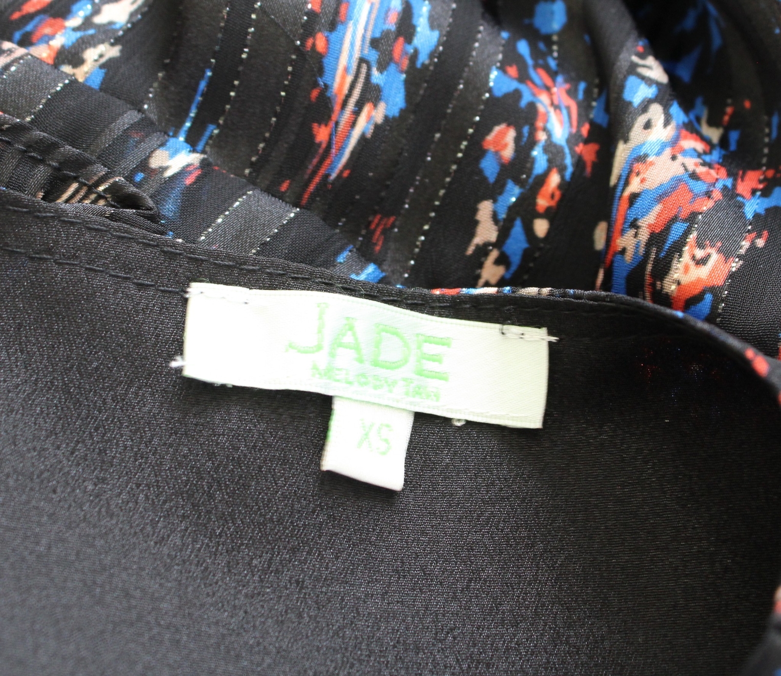 Jade Melody Tam Black Blue Metallic Ruffle V Neck Mid… - Gem