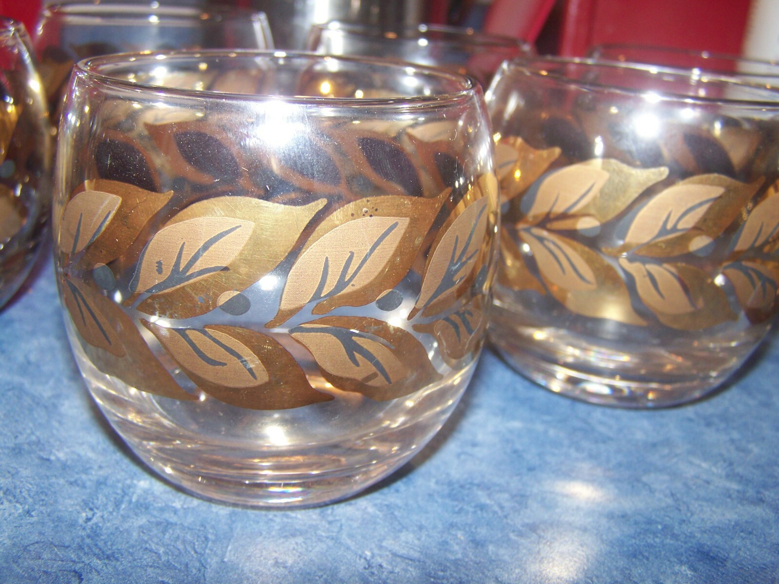 Vintage Federal Glass Roly Poly Glasses Gold Black Laurel Leaf Set of 8 ...