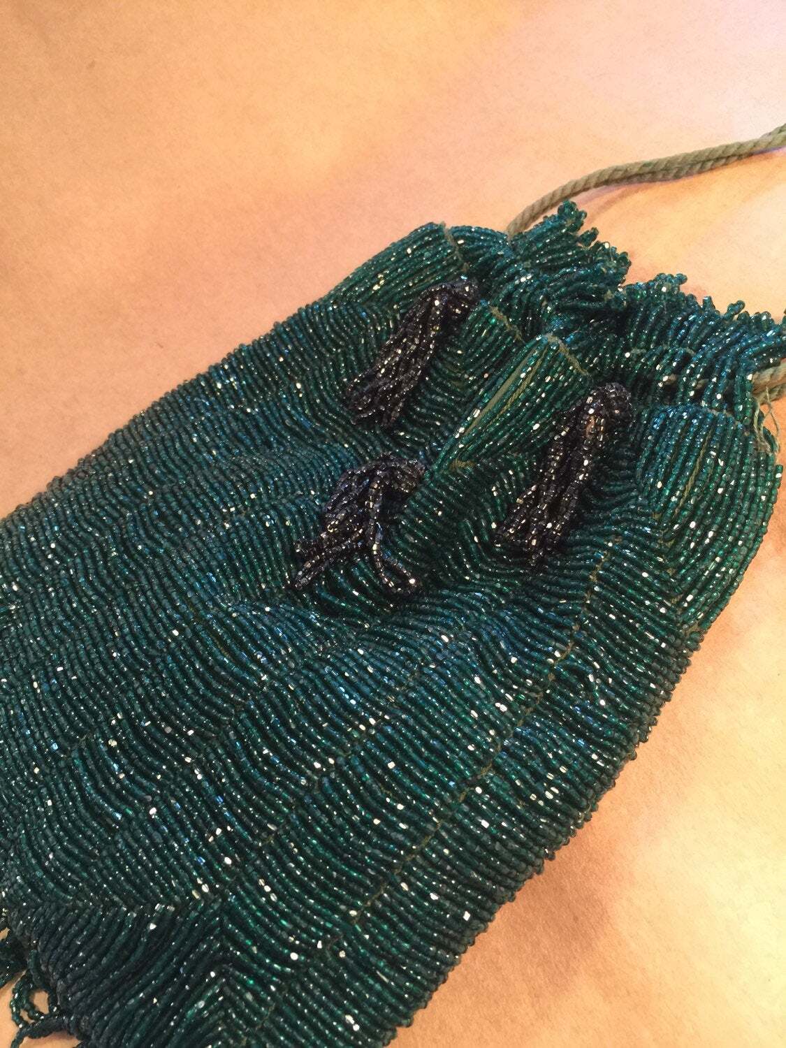 1920's Beaded Purse with Fringe / Downton Abbey/ Wedd… - Gem
